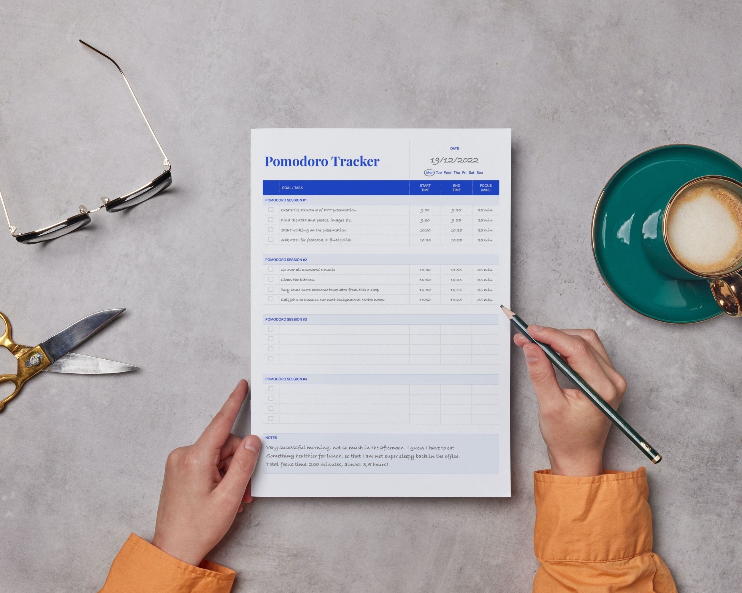 Printable Pomodoro Tracker, Day Planner, Focus Planner, Time Log, Time ...