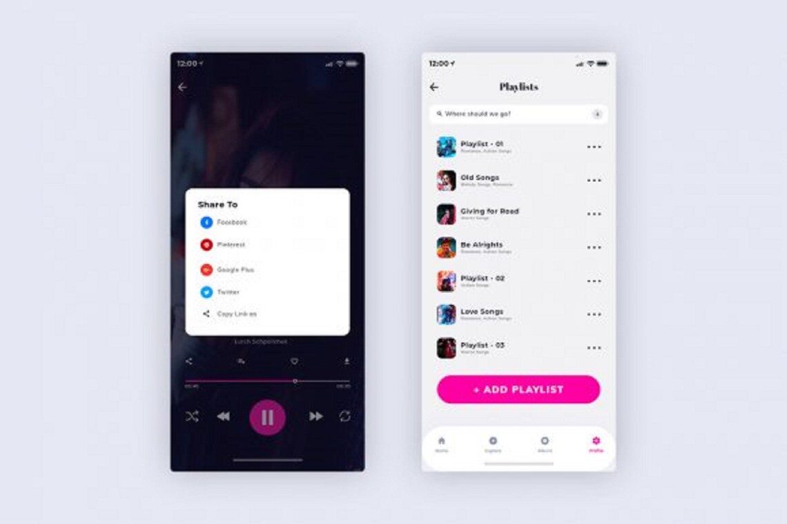 Music-mobile-app-ui-kit-light-dark-graphics - Etsy