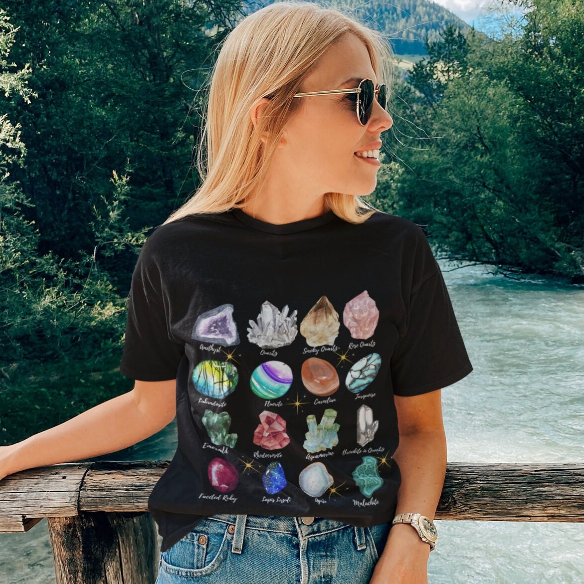 Gemstone T Shirt, Boho T Shirt, Cottage Core Tee, Crystal Print Shirt ...