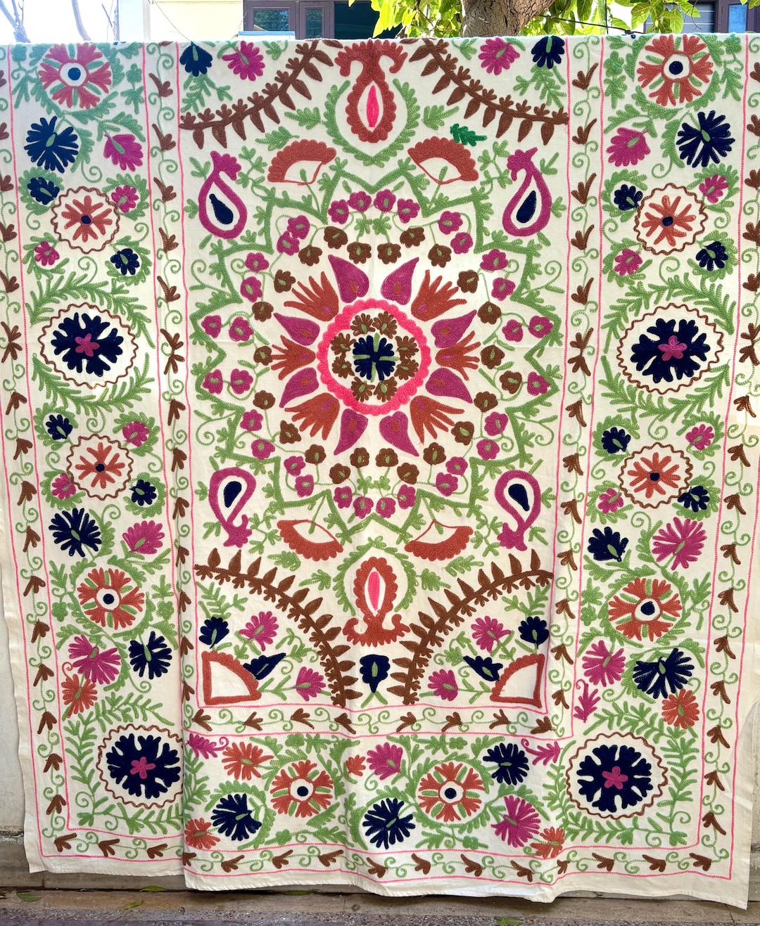Handmade Suzani Cotton Bedspread, Bohemian Kantha Quilt Sizani, Floral ...