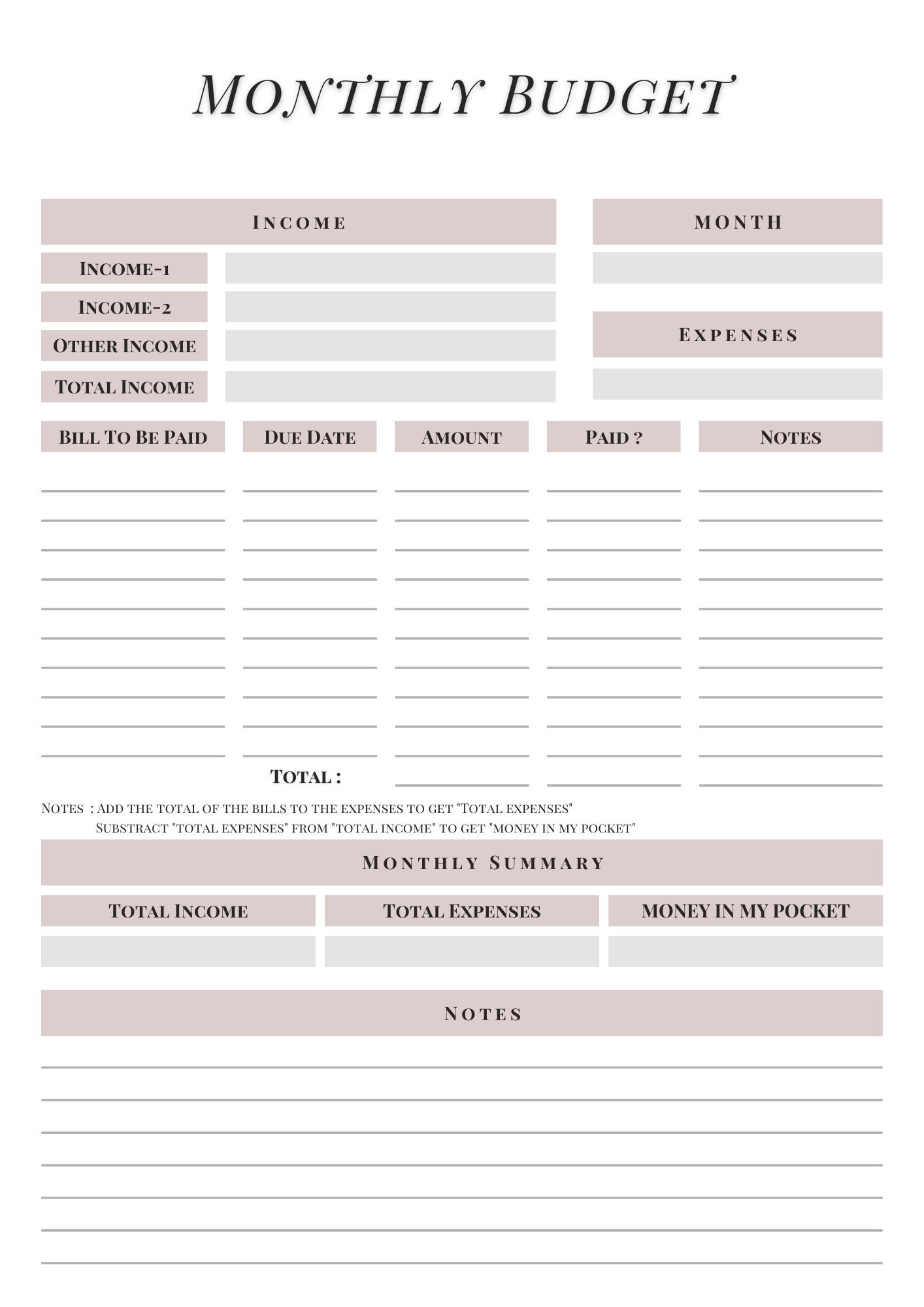 Monthly Budget Planner Printable, Instant Download, Track Your ...