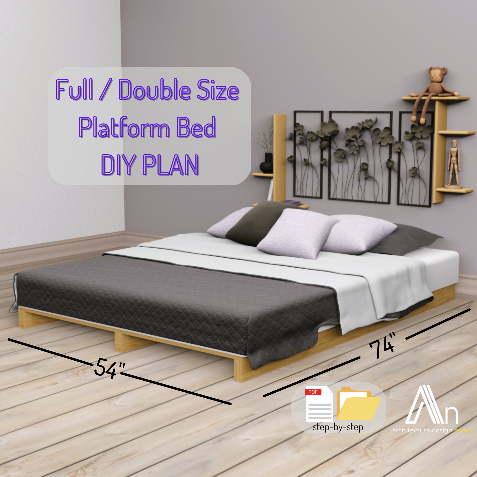 Full Size Platform Bed Build Plan I Double Size Bed Plan I Woodworking Plans I Minimalist Wooden ...