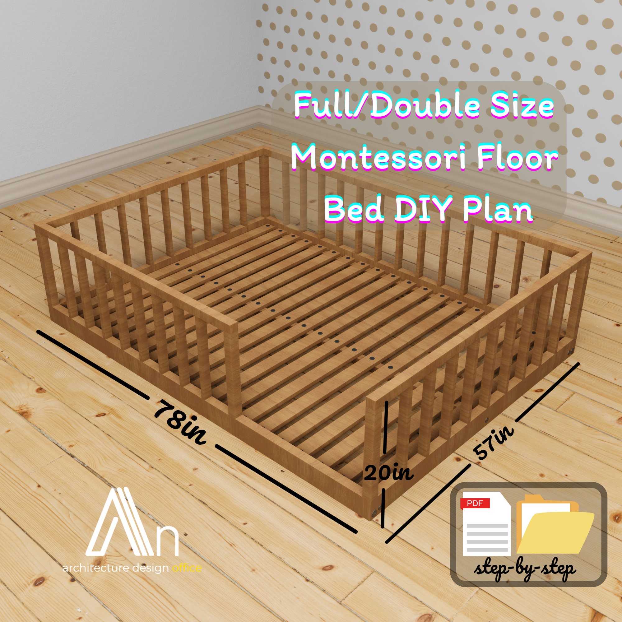 Full Size Montessori Floor Bed Build Plan I Double Size DIY Wooden Bed ... Full Size Montessori Floor Bed Build Plan I Double Size DIY Wooden Bed ...