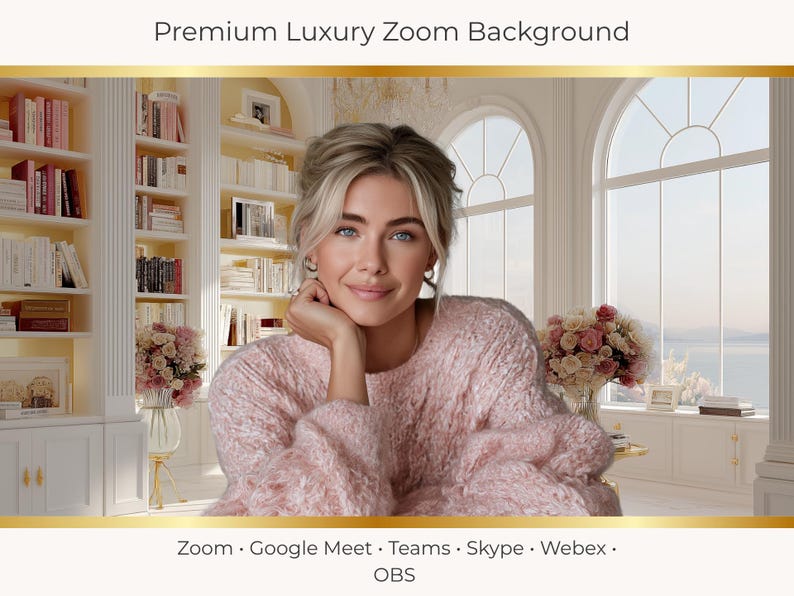 Feminine Home Office Zoom Background: Luxury Virtual Backdrop (digital ...