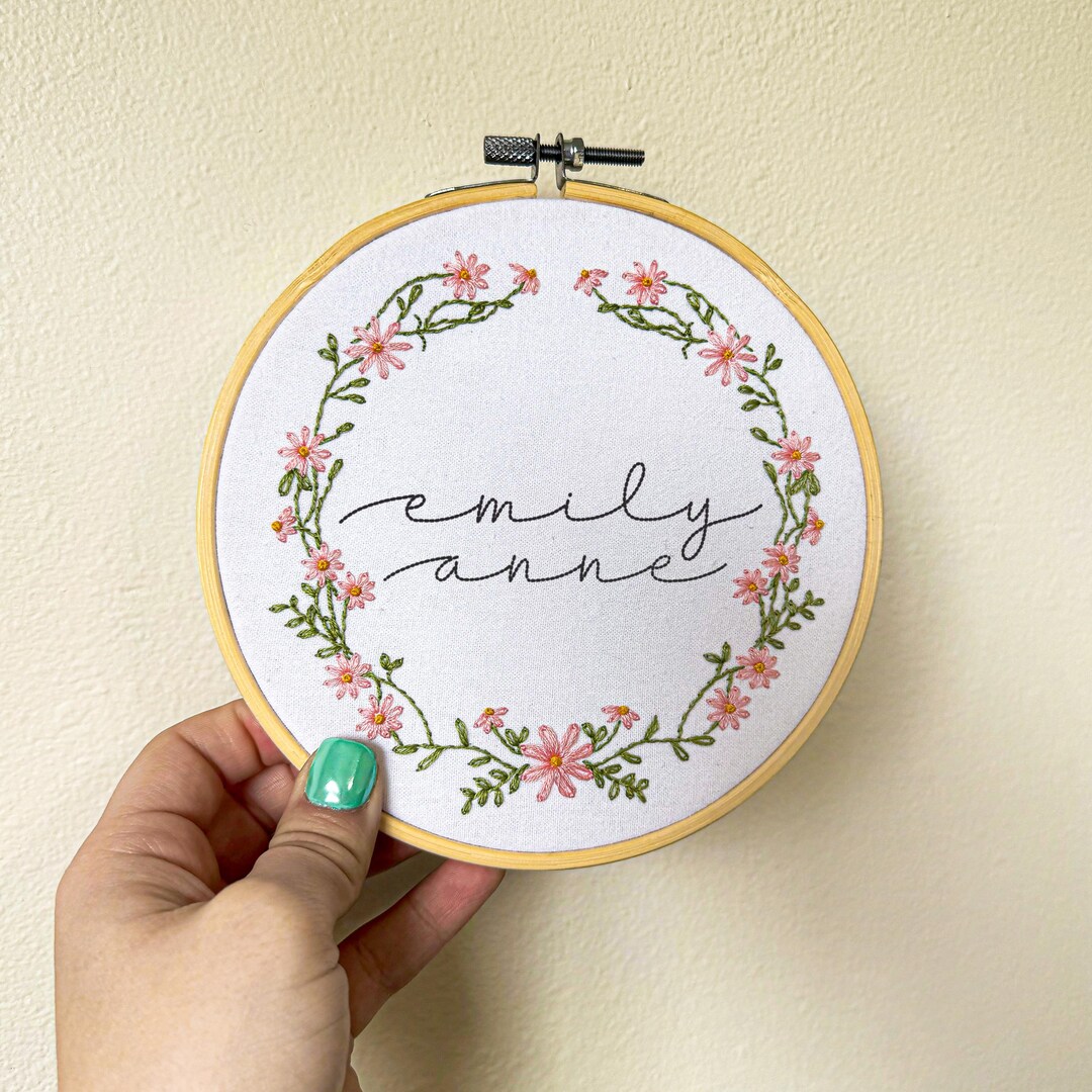 Embroidered Baby Name Birth Announcement Sign, Petal & Vine Flower ...