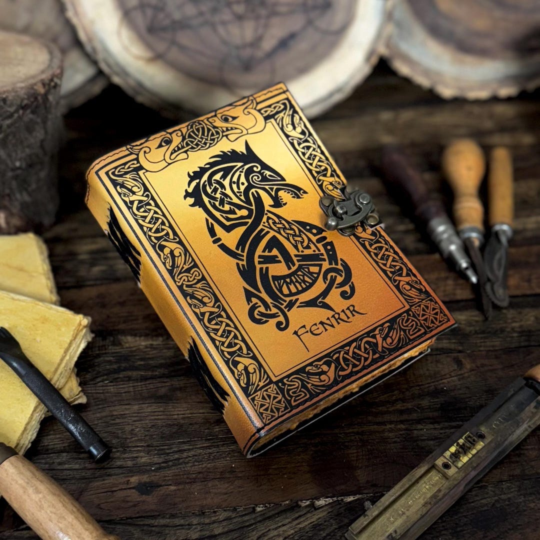 Viking Fenrir Leather Journal – Handmade Norse Notebook, Celtic Wolf ...