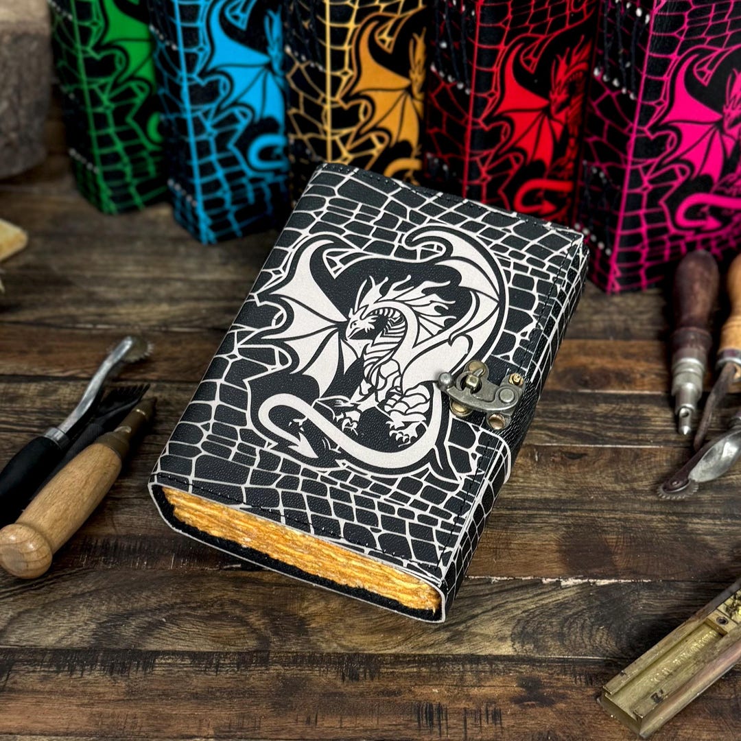 Dragon Book of Spells Leather Journal Notebook DND Journal Rustic Paper ...