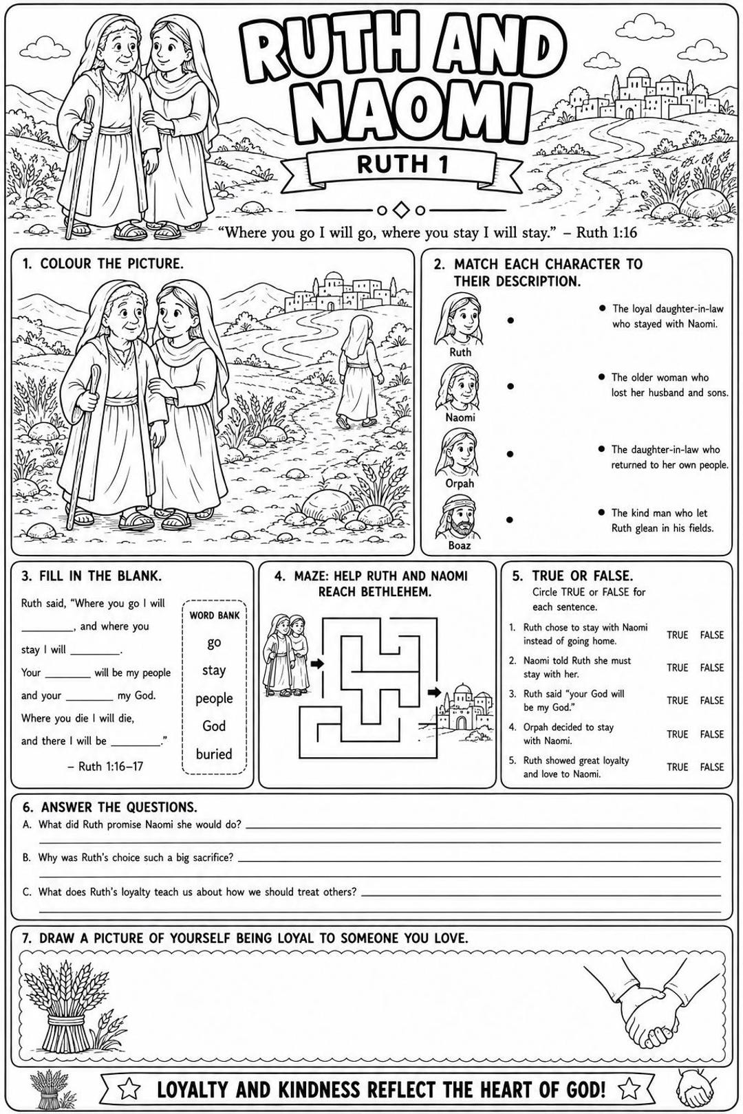 Ruth and Naomi Activity Sheet | Bible Worksheet for Kids | Sunday ...