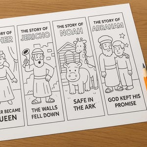 Bible Story Bookmarks Esther, Jericho, Noah & Abraham Printable Sunday ...