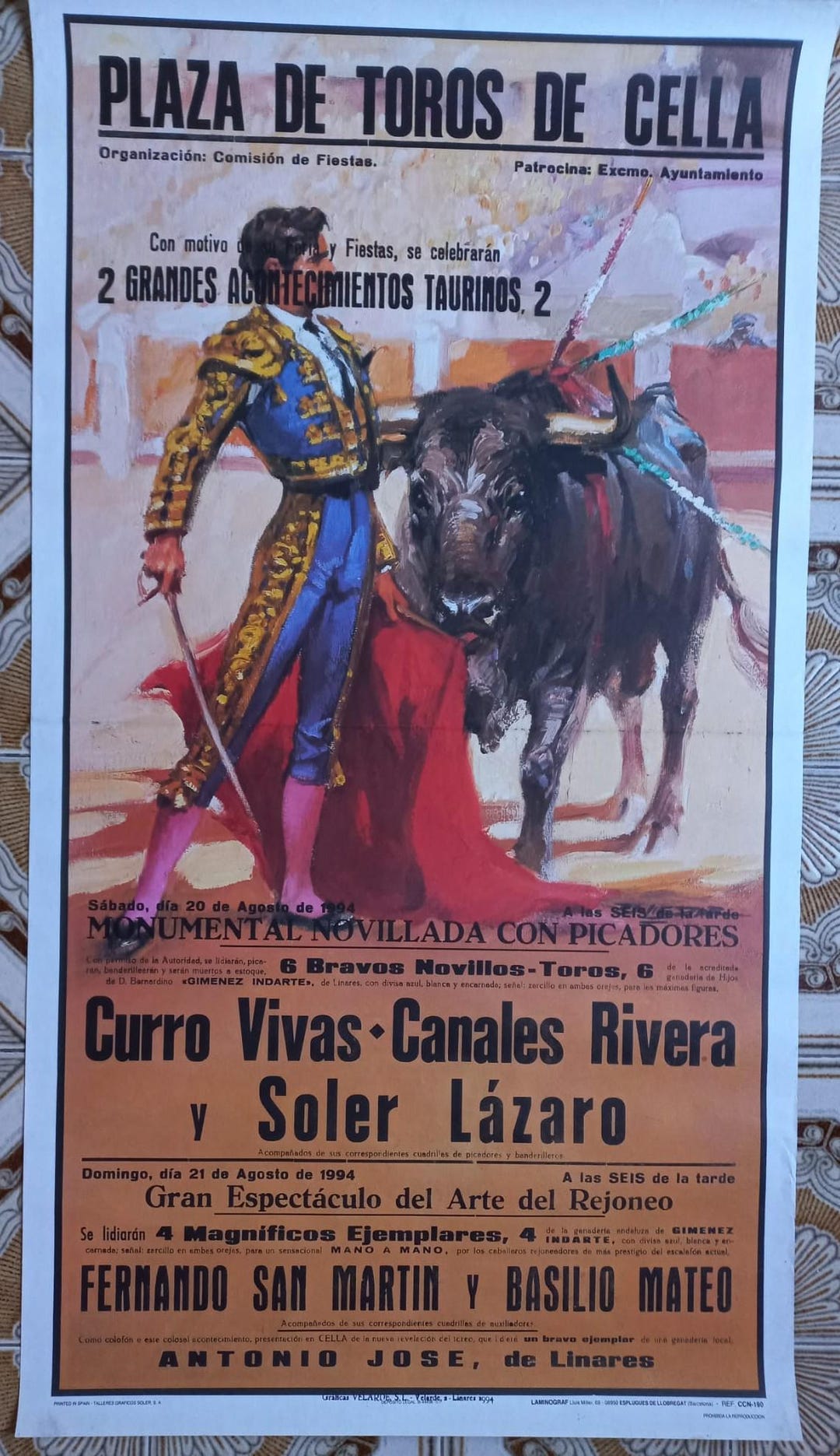 Original Spanish POSTER Plaza De Toros De Cella 1994 Spain Torero ...