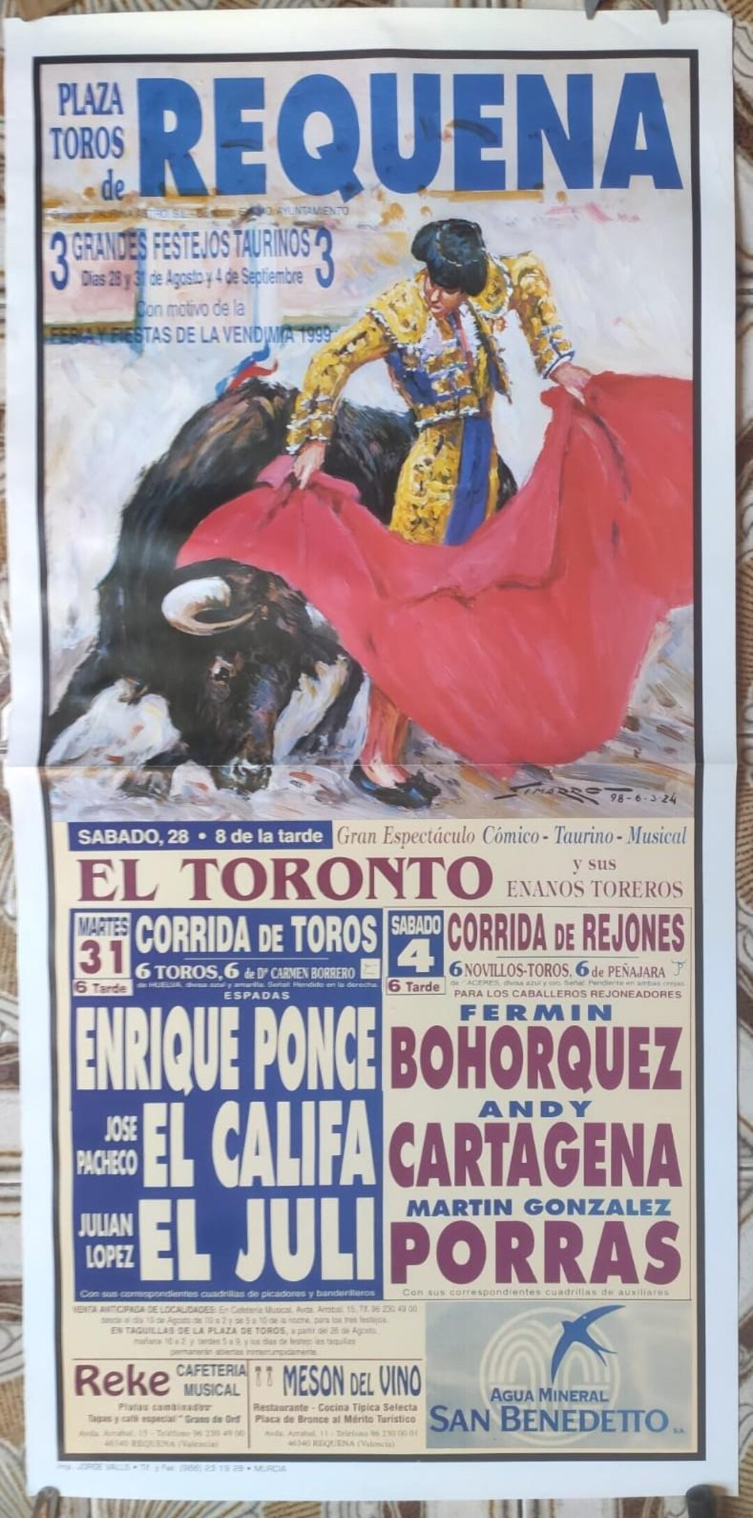 Original Spanish Vintage POSTER Plaza De Toros Requena Spain Torero ...