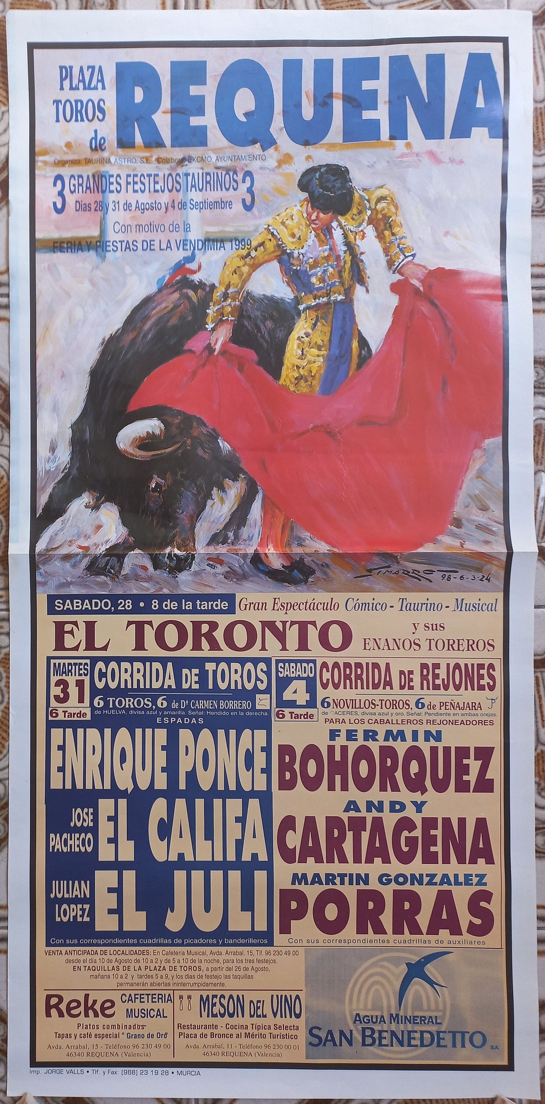 Original Spanish Vintage POSTER Plaza De Toros Requena Spain Torero ...