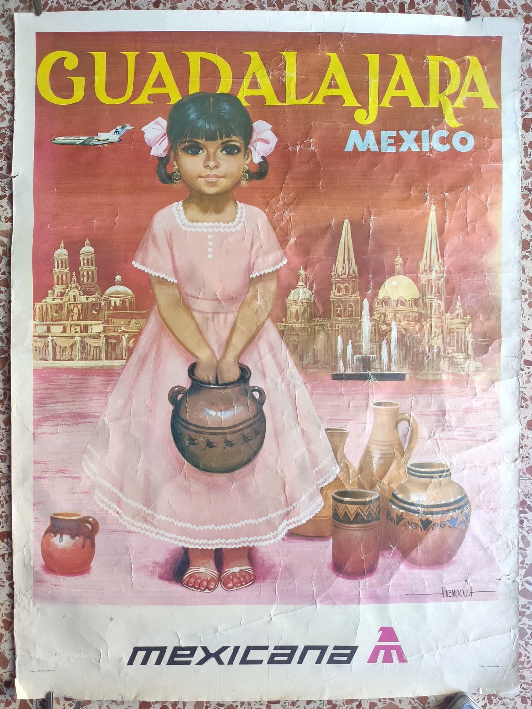 1960s Original Travel POSTER GUADALAJARA Mexicana Airlines Advertising ...