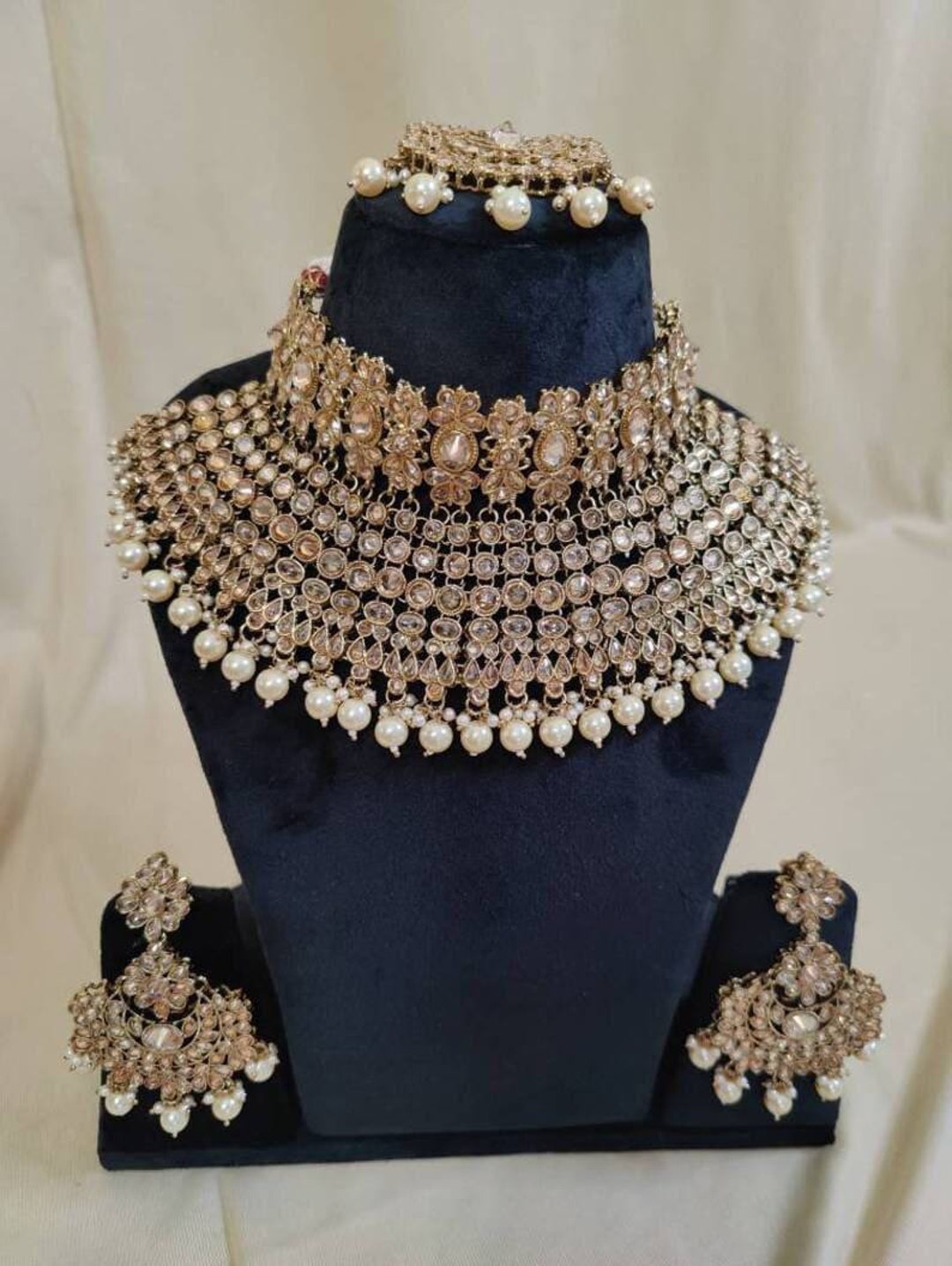 Antique Gold Polki Necklace Set With Matching Jhumkas and - Etsy