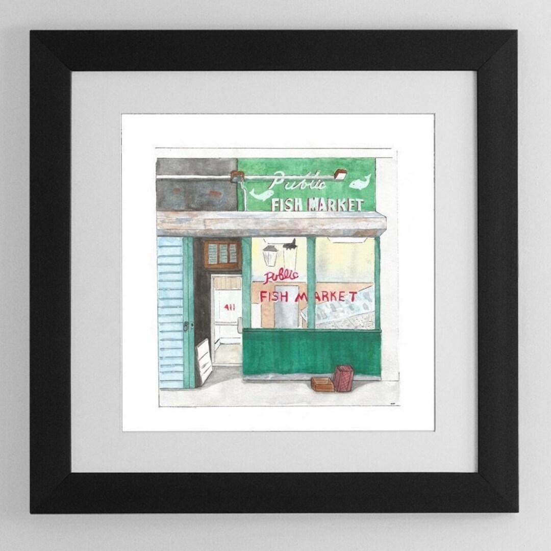 NYC Fish Market Storefront Art Print: Watercolor Illustration of ...
