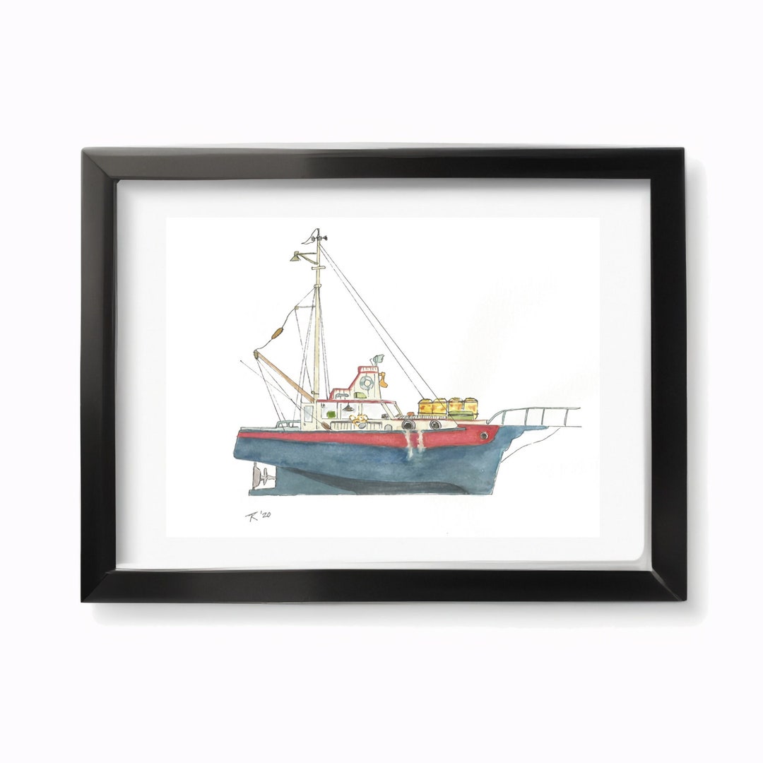 Orca Boat Art Print: Jaws Movie Scene Watercolor - Etsy