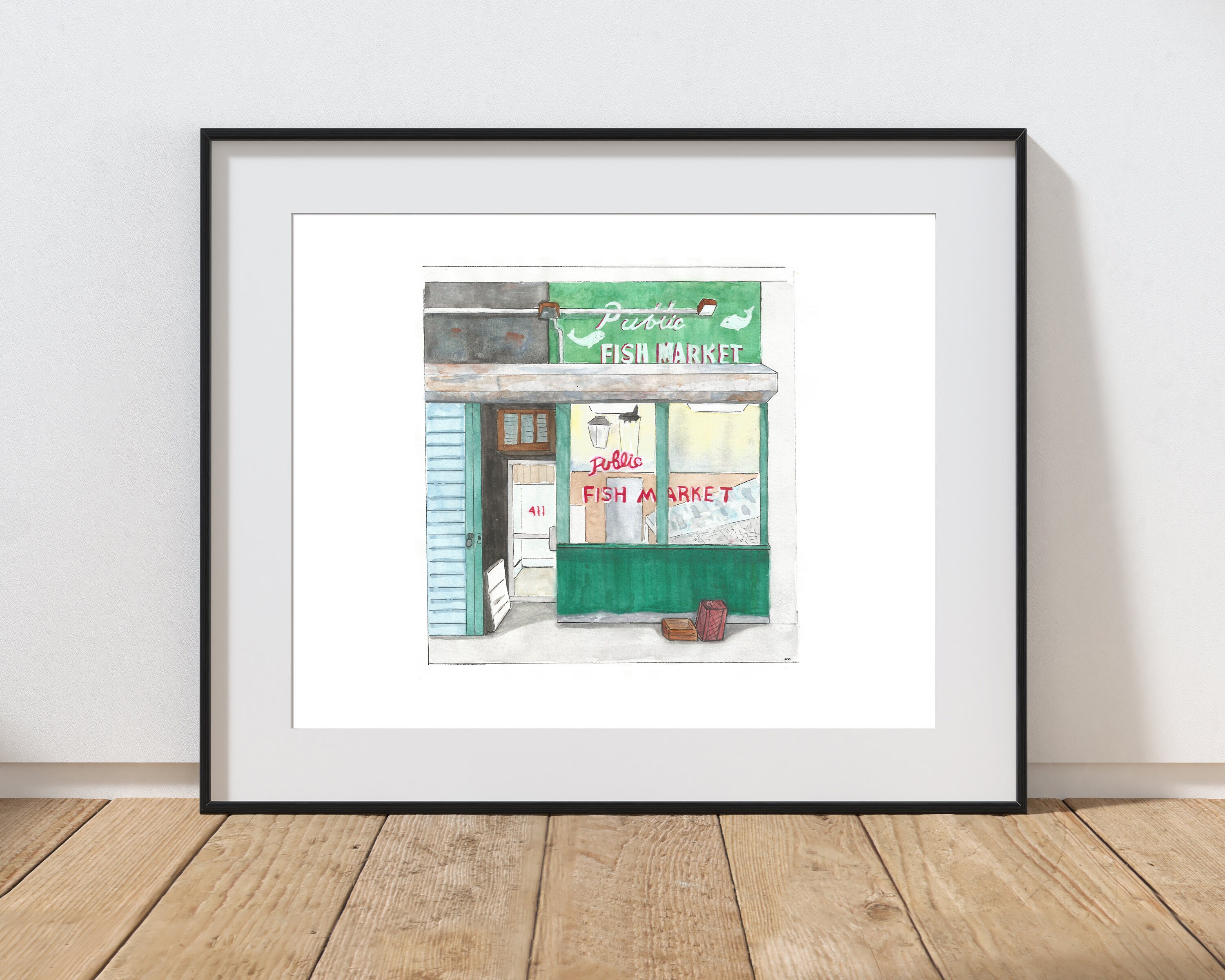 NYC Fish Market Storefront Art Print: Watercolor Illustration of ...