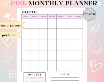 Printable Pastel Monthly Planner Undated Digital Planner Cute Kawaii ...