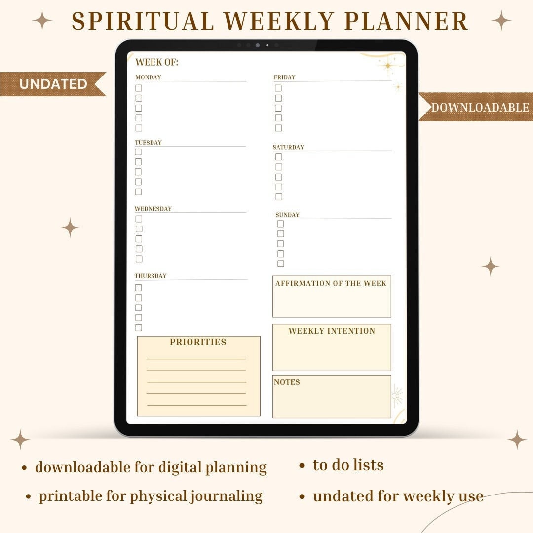 Spiritual Weekly Planner for Manifesting, Digital Planning, Printable ...