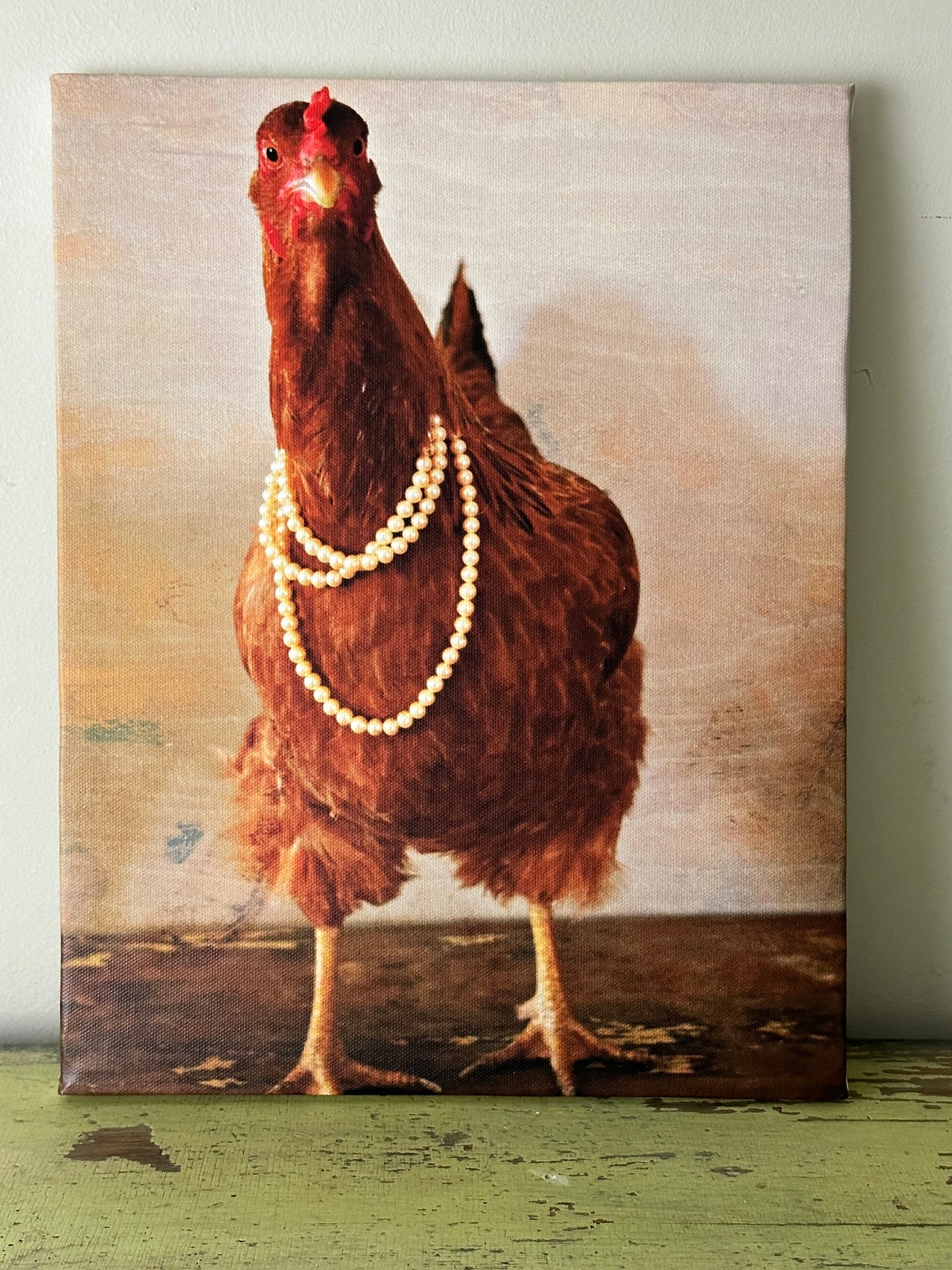 11 X 14 Canvas Chicken Print Chicken in Pearls - Etsy