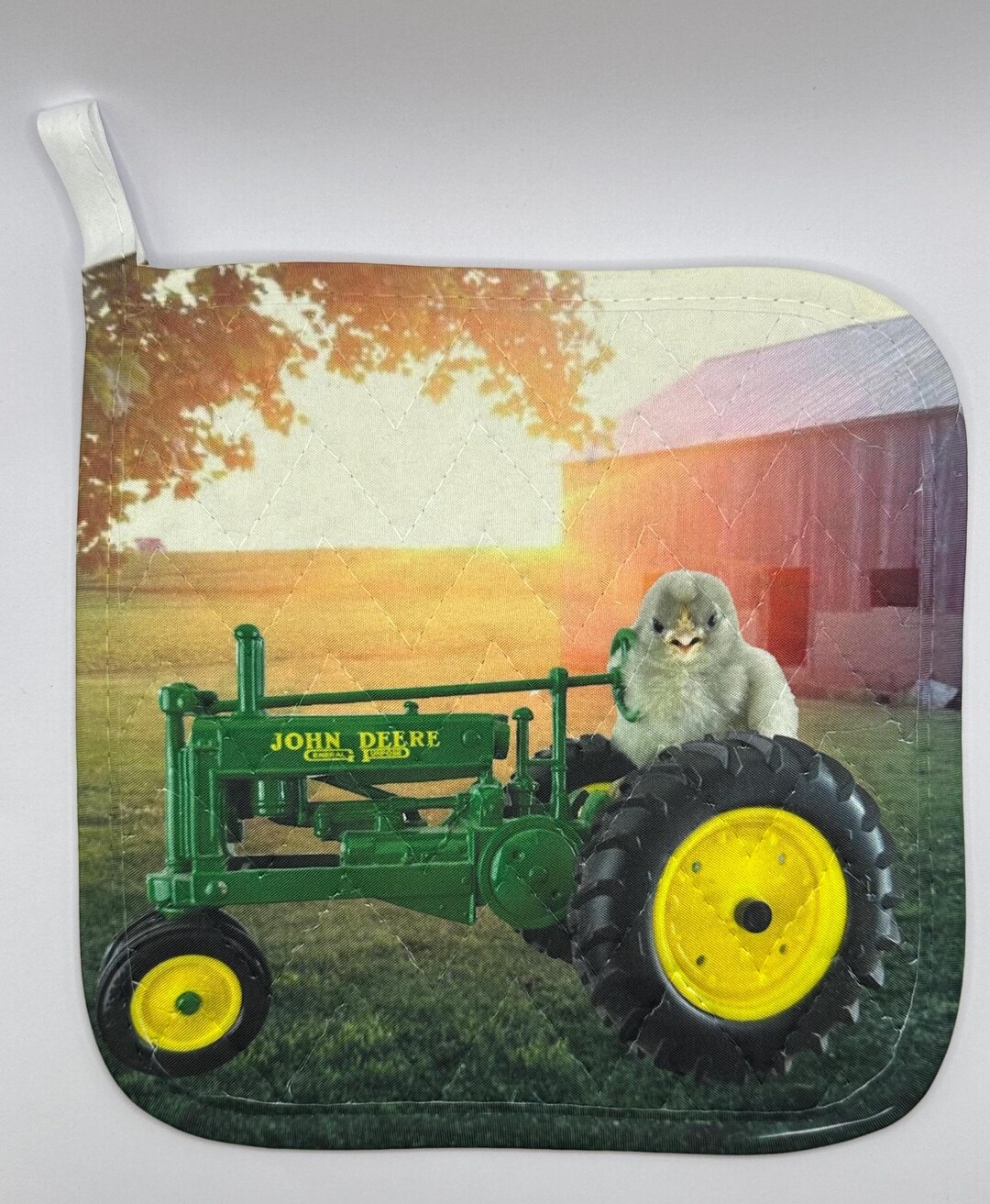 Potholder - Chick on John Deere Tractor #pot Holder #oven Mitt #hotpad ...