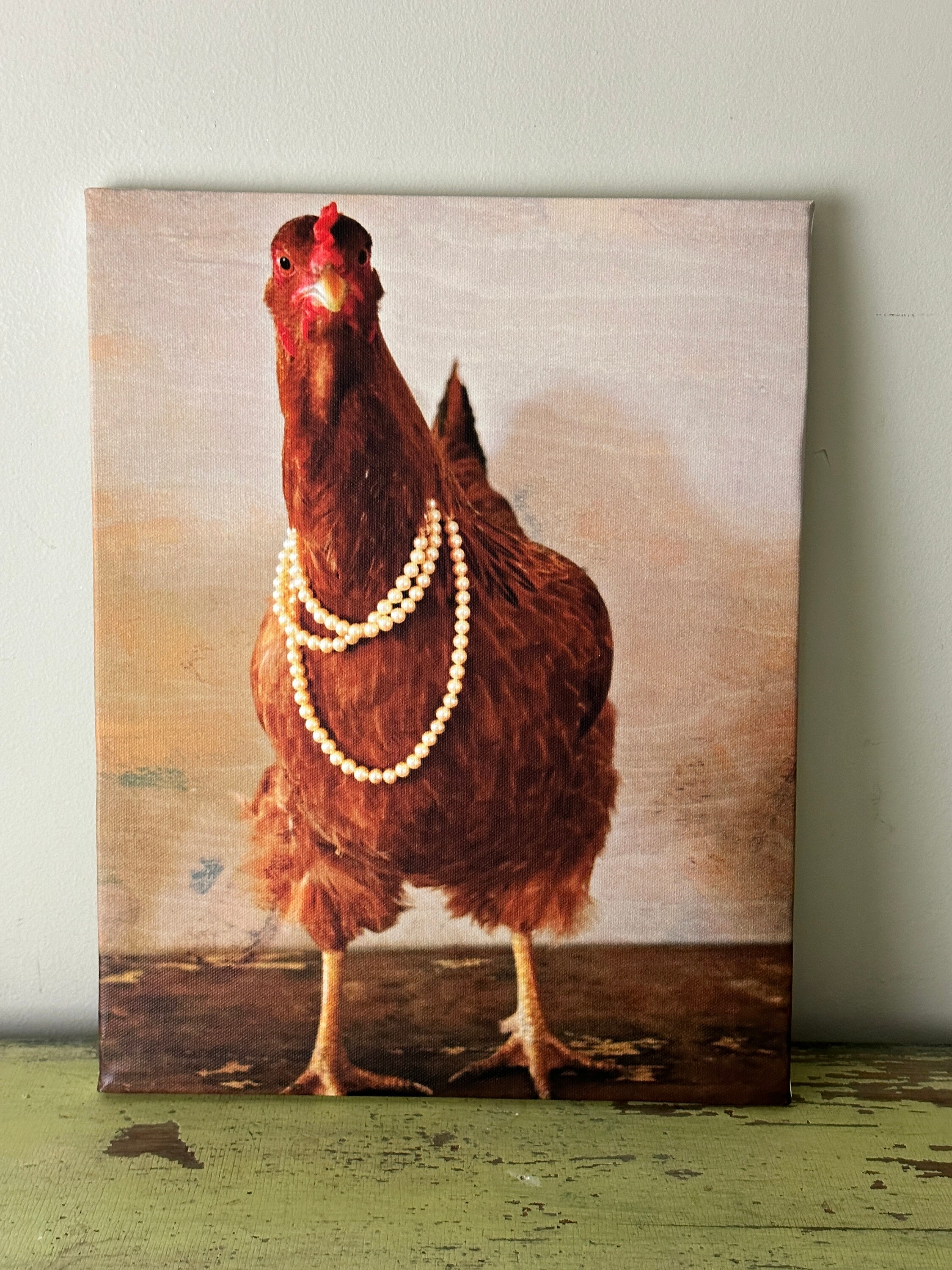 11 X 14 Canvas Chicken Print Chicken in Pearls - Etsy