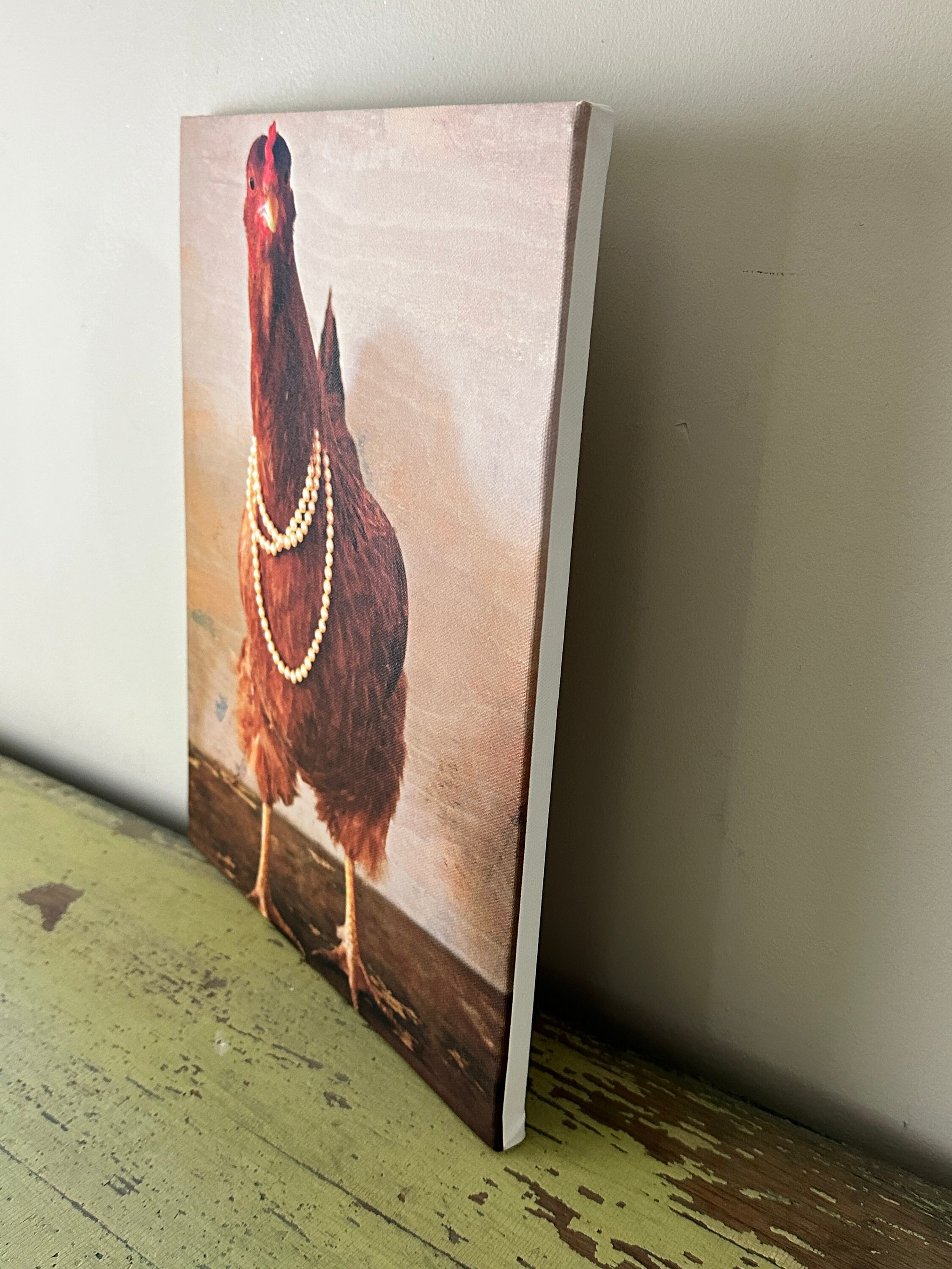 11 X 14 Canvas Chicken Print Chicken in Pearls - Etsy