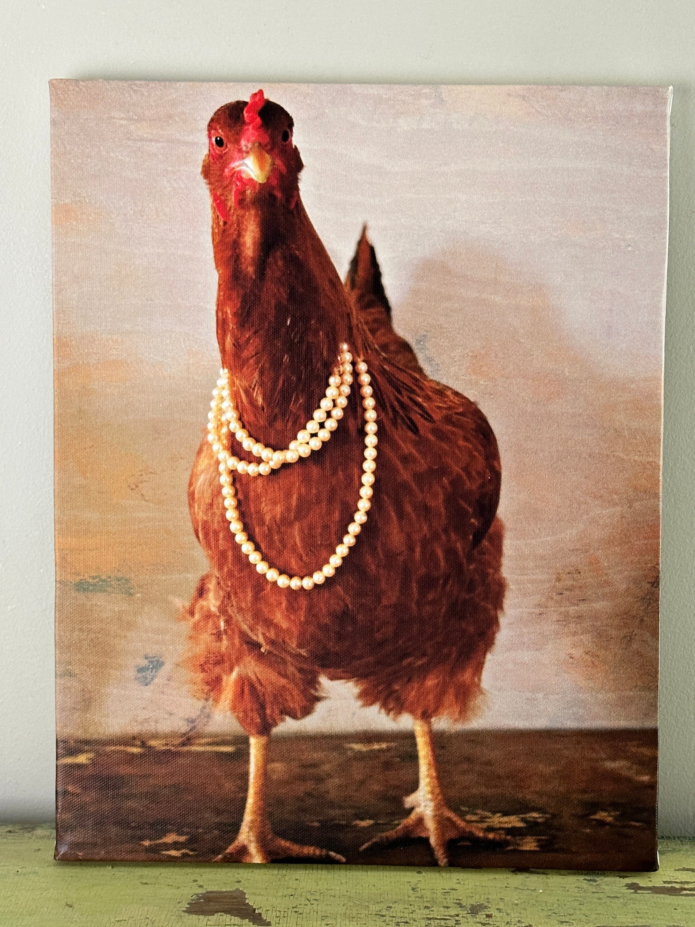 11 X 14 Canvas Chicken Print Chicken in Pearls - Etsy