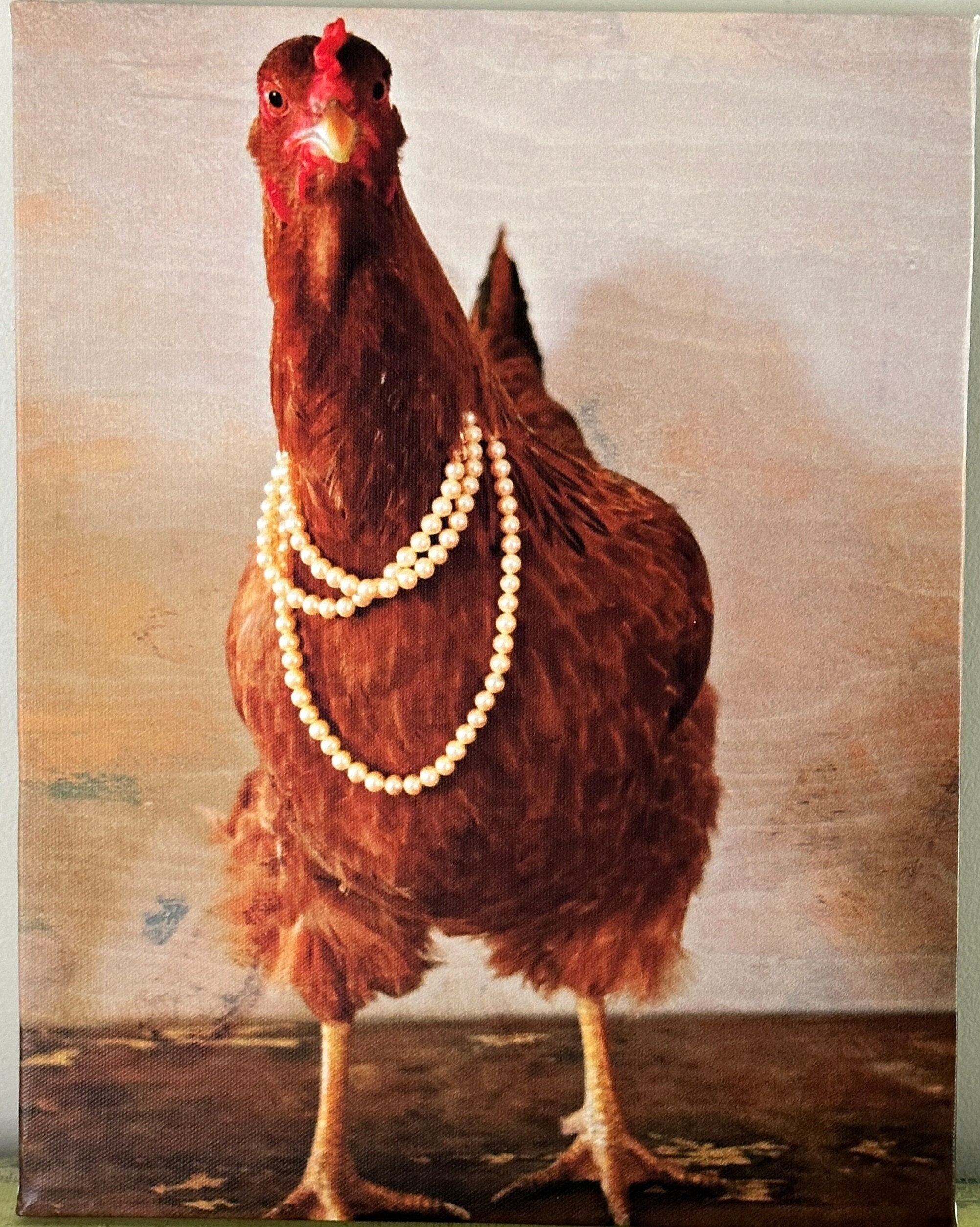 11 X 14 Canvas Chicken Print Chicken in Pearls - Etsy