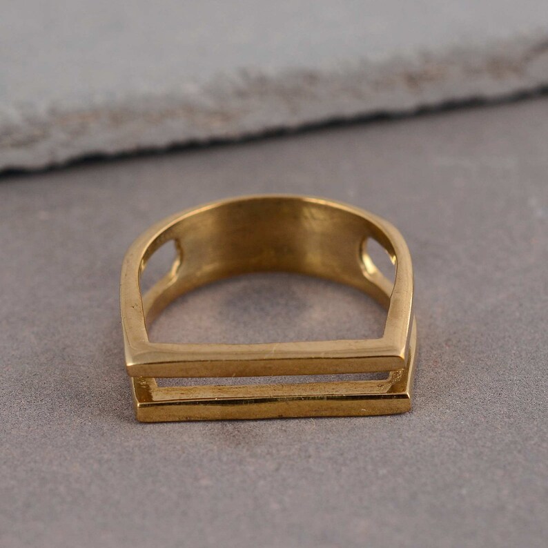 Gold Double Bar Ring Brass Thick Two Line Ring Flat Bar - Etsy