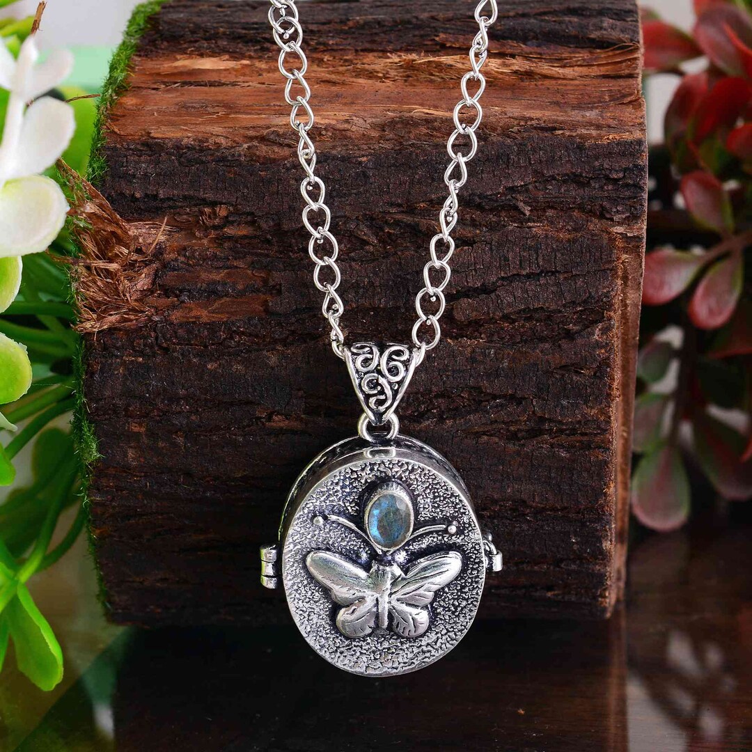 Locket Necklace Handmade Poisoner Butterfly Pendant With Natural ...