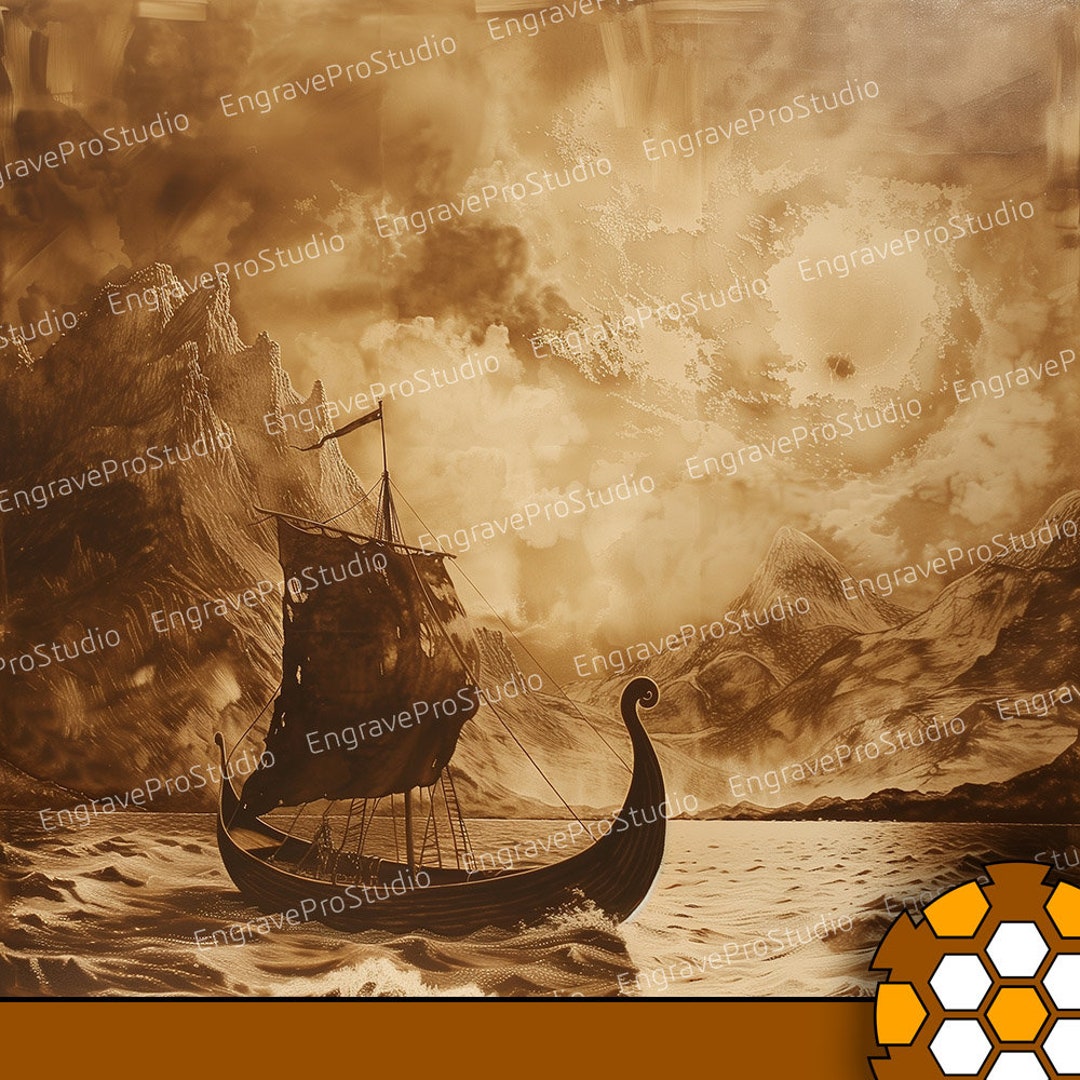 Viking Longship Sailing Ocean | Laser Ready Engraving File | PNG ...