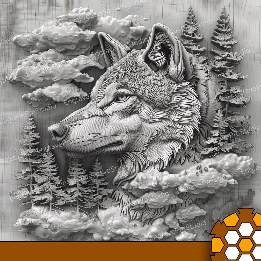 Laser Engrave File | 3D Illusion | Wolf Design PNG for Engraving ...