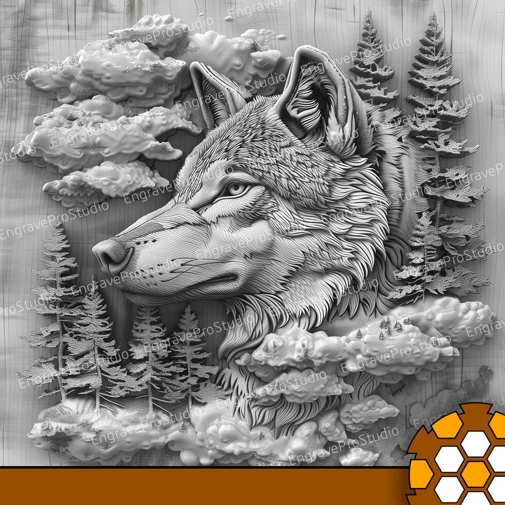 Laser Engrave File | 3D Illusion | Wolf Design PNG for Engraving ...