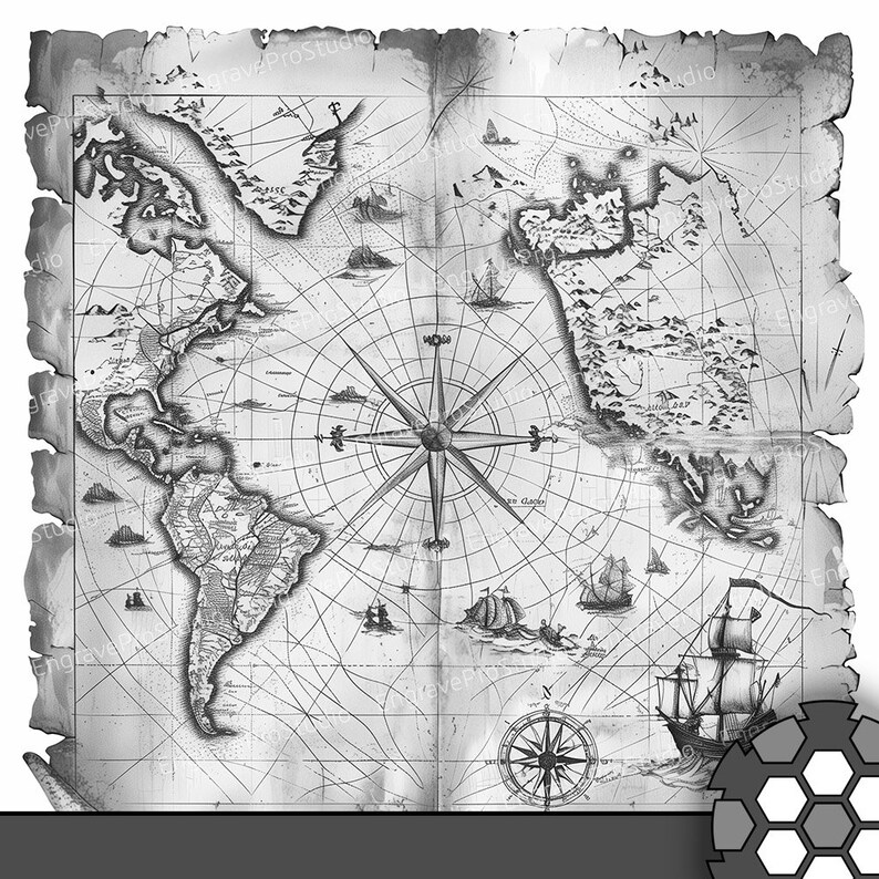 Laser Engraving File | Laser Ready | PNG Engraving | Old Square Map on ...