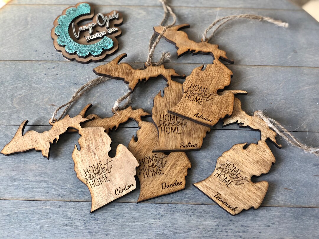 Home Sweet Home Michigan State Shape Ornament Personalized Local Town ...