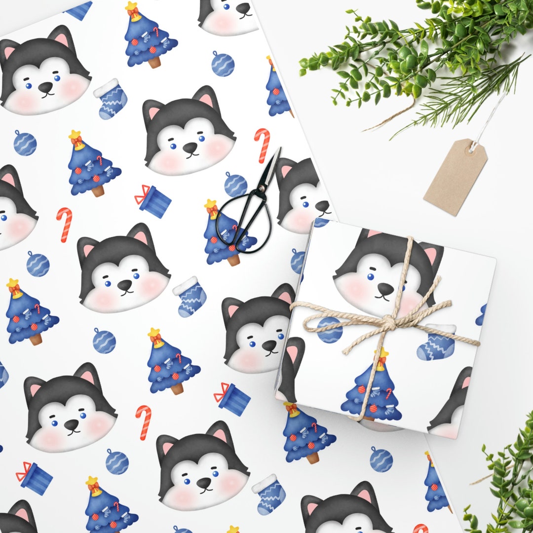 Siberian Husky Face With Trees, Ornaments & Candycanes Repeating ...