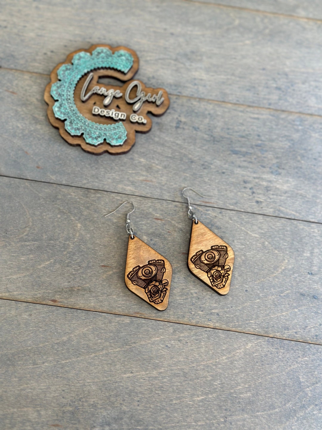 Engine Motor Engraved Wood Earrings - Etsy