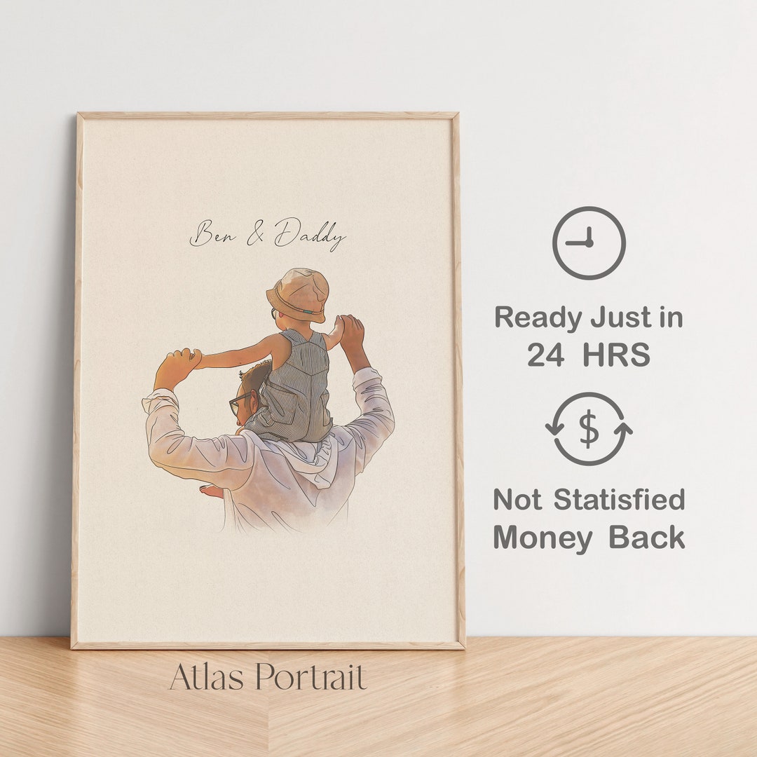 Personalized Watercolor Dad Portrait, Custom Father's Day Gift, Dad and ...