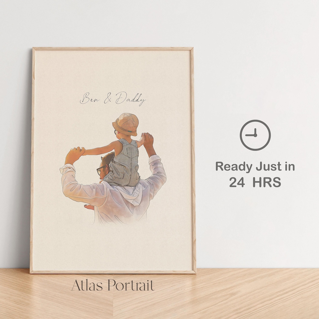 Personalized Watercolor Dad Portrait, Custom Father's Day Gift, Dad and ...