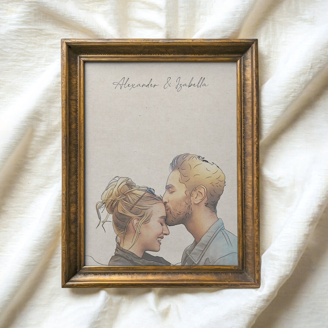 Personalized Couple Watercolor Painting, Custom Line Drawing From Photo ...