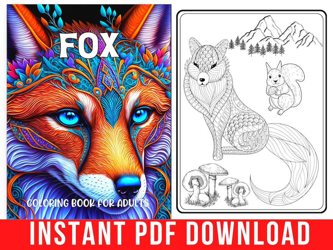 Fox Coloring Pages: Fox Coloring Book for Adults | 50 Digital Coloring ...