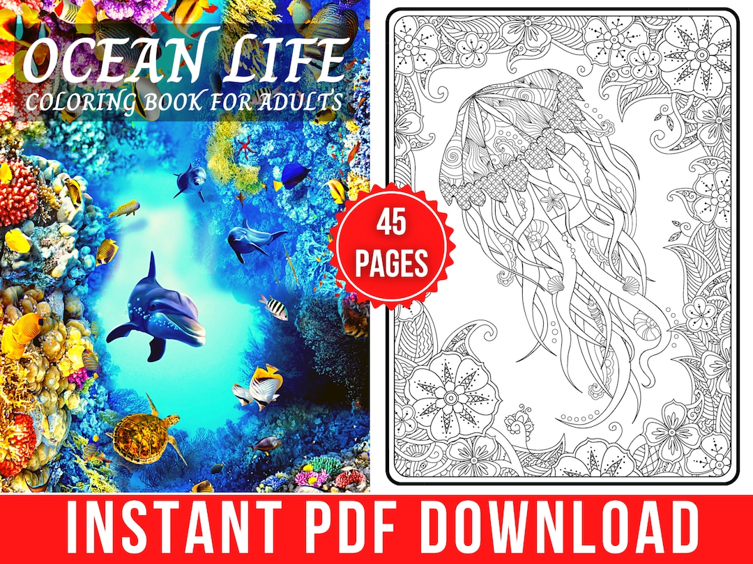 Ocean Life Coloring Pages | Ocean Life Coloring Book for Adults and ...