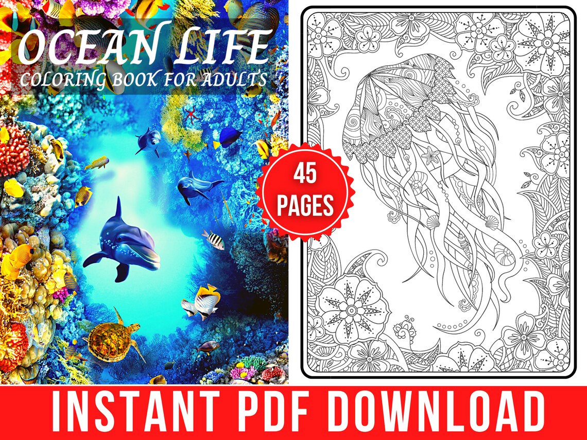 Ocean Life Coloring Pages | Ocean Life Coloring Book for Adults and ...