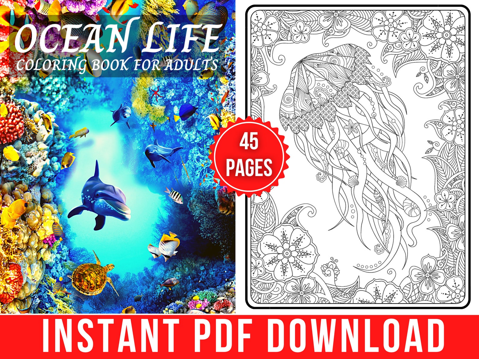 Ocean Life Coloring Pages | Ocean Life Coloring Book for Adults and ...