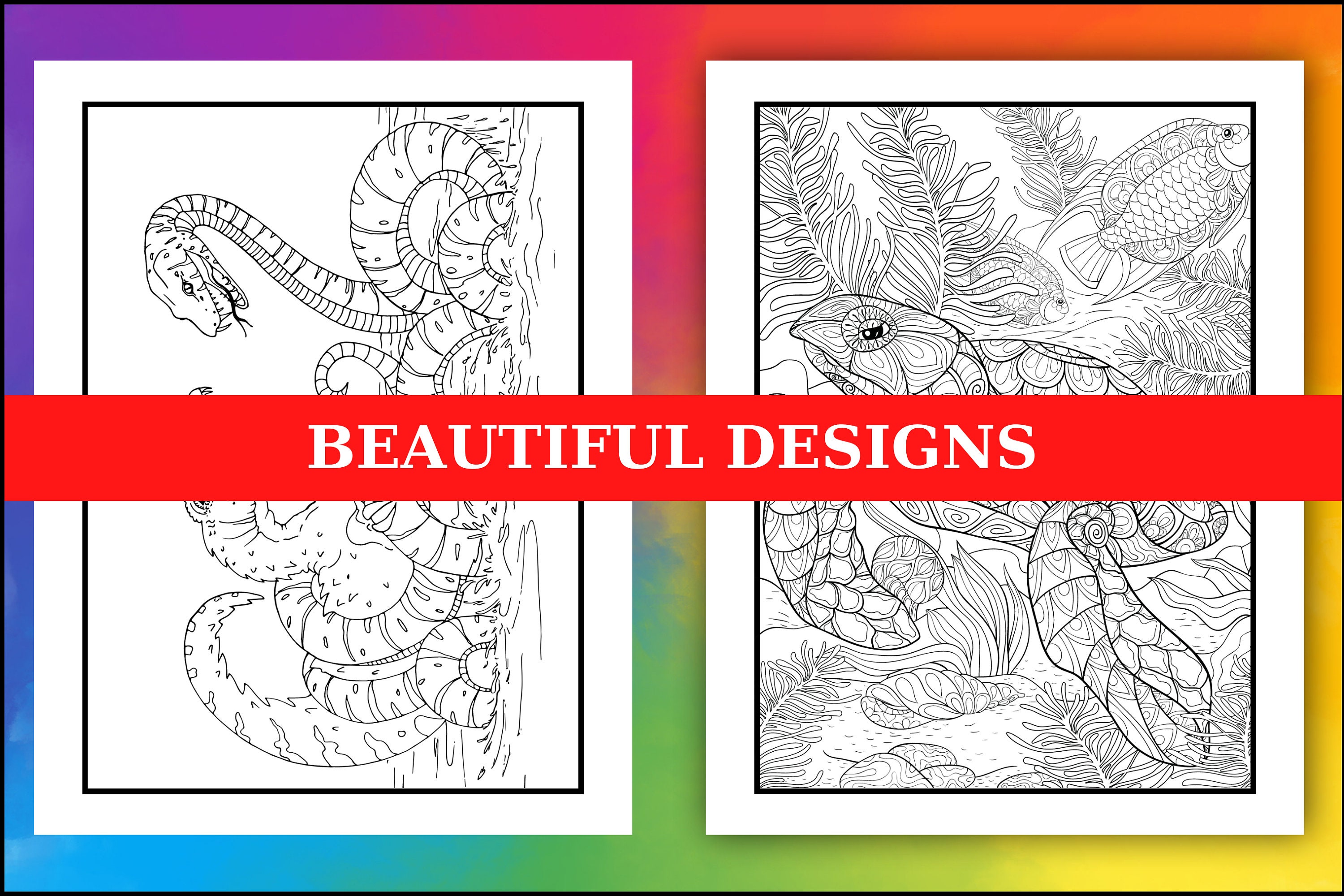 Reptile Coloring Pages | Snake Coloring Book for Adults and Teens | 50 ...