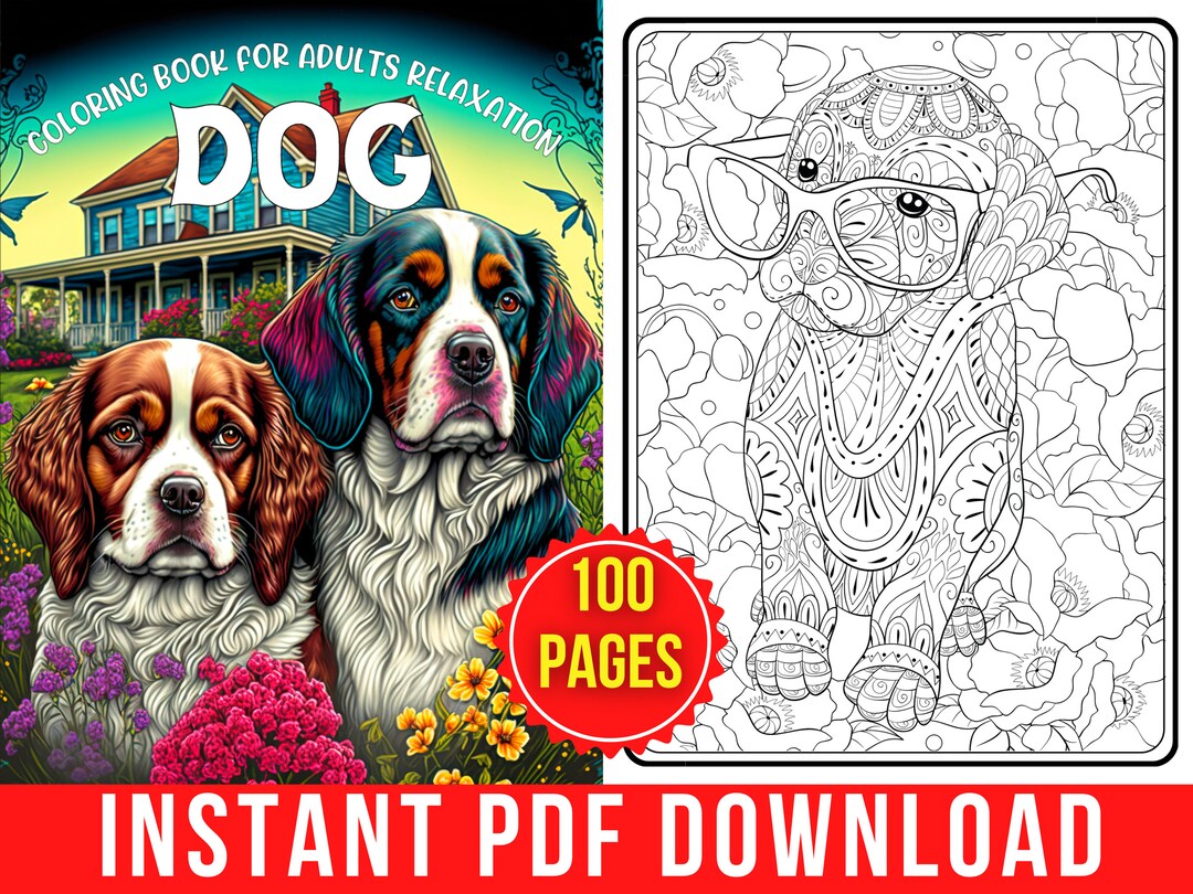 Dog Coloring Pages | Dogs Coloring Book for Adults and Teens | 100 ...