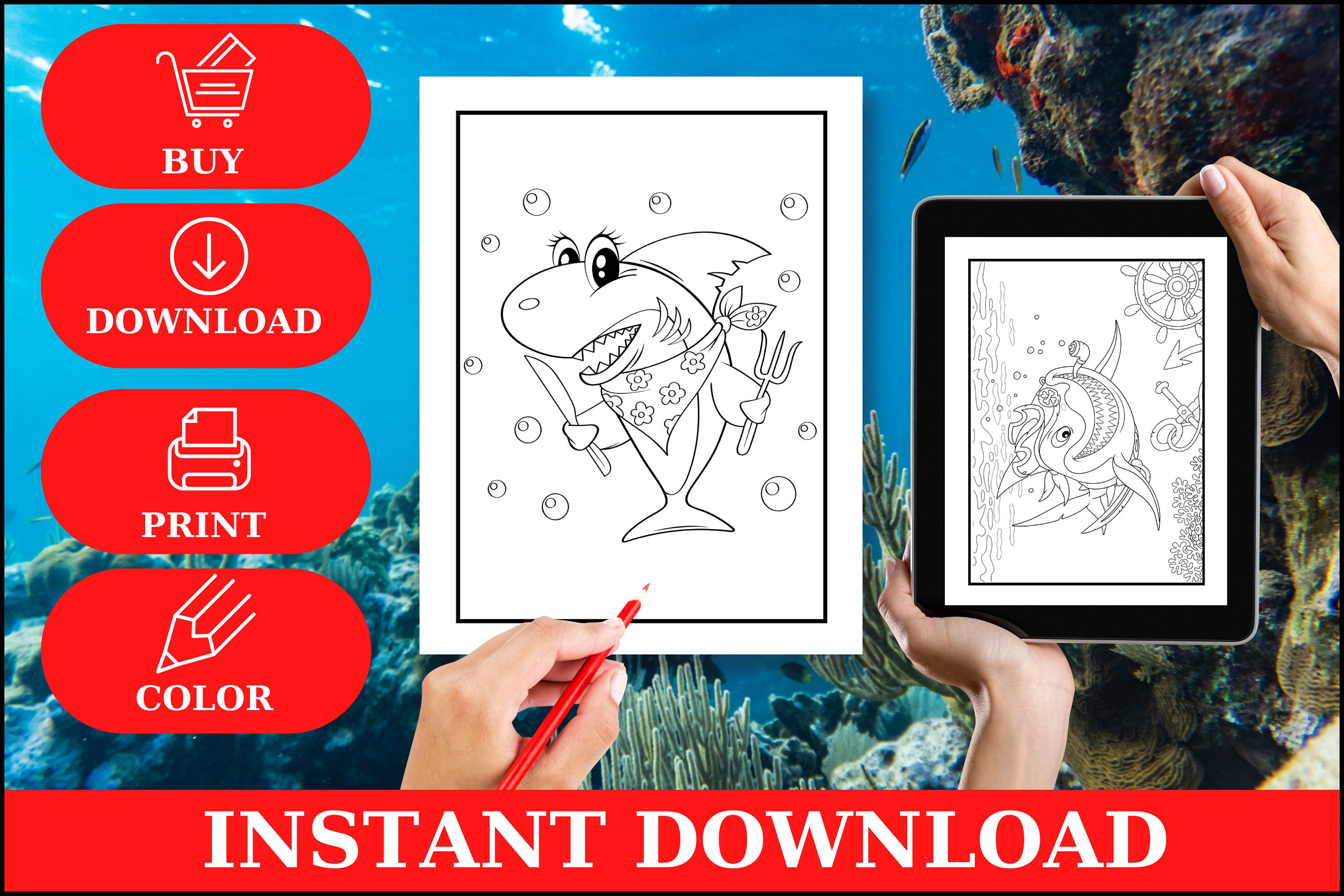 Shark Coloring Pages | Shark Coloring Book for Kids and Teens | 30 ...