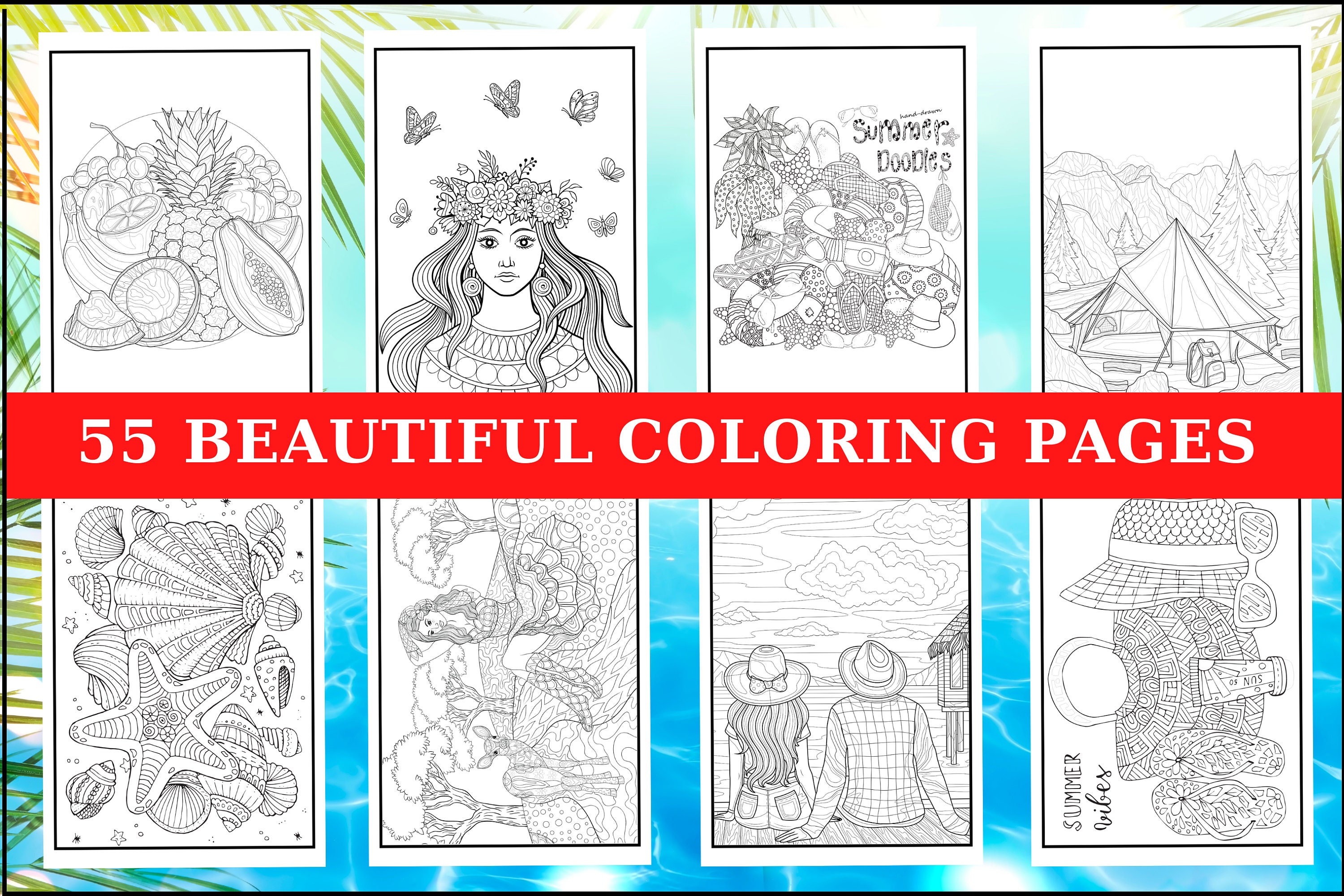 Summer Coloring Pages Summer Coloring Book for Adults and Teens 55 ...