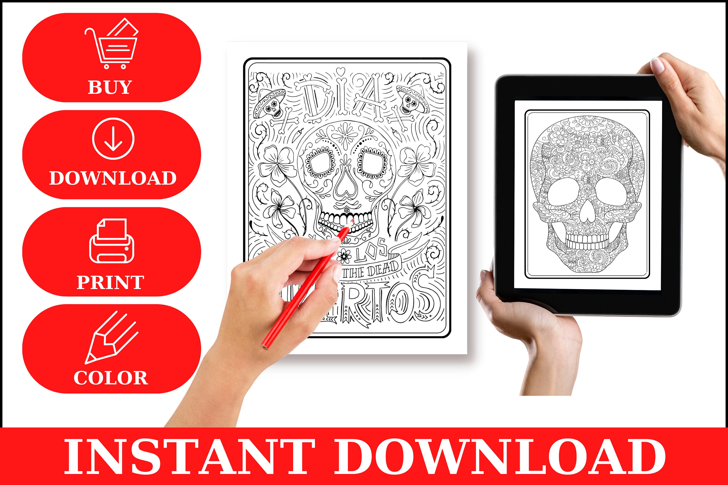 Sugar Skull Coloring Pages Sugar Skull Coloring Book for Adults and ...